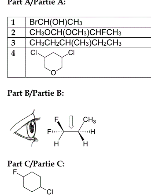 Solved Part A/Partie A: 1 BrCH(OH)CH3 CH3OCH(OCH3)CHFCH3 | Chegg.com