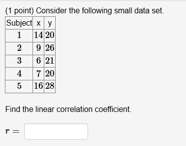 Solved (1 point) Consider the following small data set. Find | Chegg.com