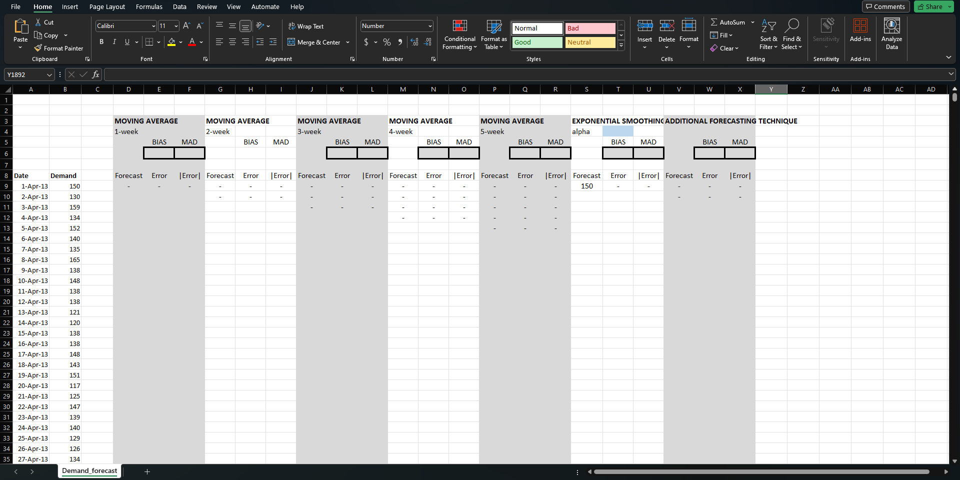Develop spreadsheet models to forecast demands using | Chegg.com
