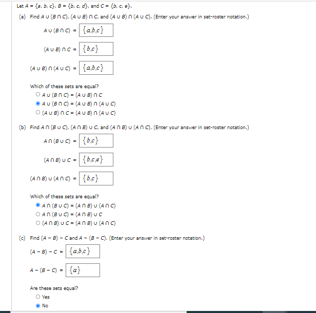 Solved Let A = {a,b,c}, B = {b. cd}, and C = {b, c e}. (a) | Chegg.com
