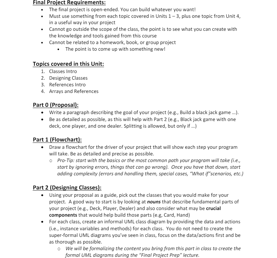 Hi, This our final project requirements in Java, I | Chegg.com