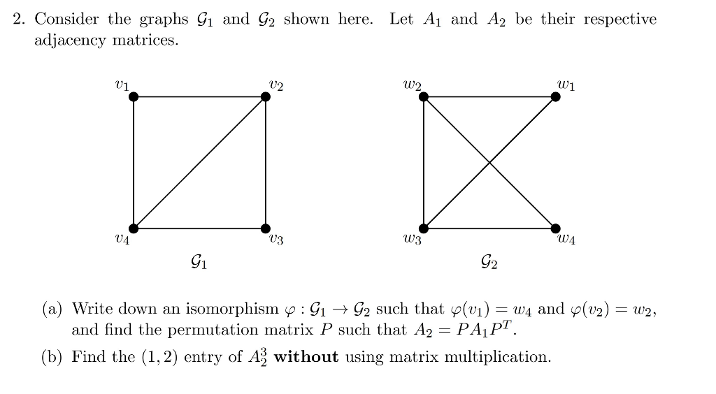 Solved 2. Consider the graphs G1 and G2 shown here. Let Aj | Chegg.com