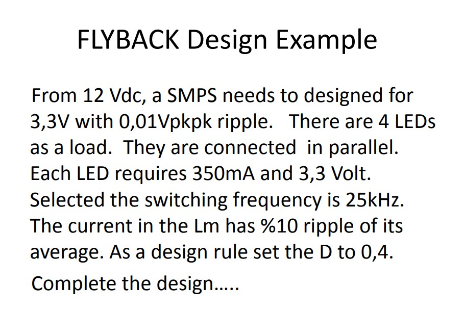 Solved FLYBACK Design Example From 12 Vdc, a SMPS needs to | Chegg.com