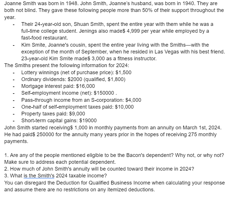 Solved Joanne Smith was born in 1948. ﻿John Smith, Joanne's | Chegg.com