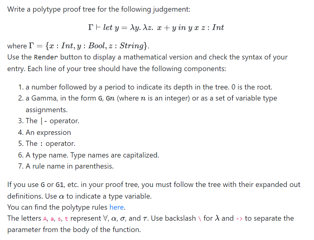 Write a polytype proof tree for the following | Chegg.com