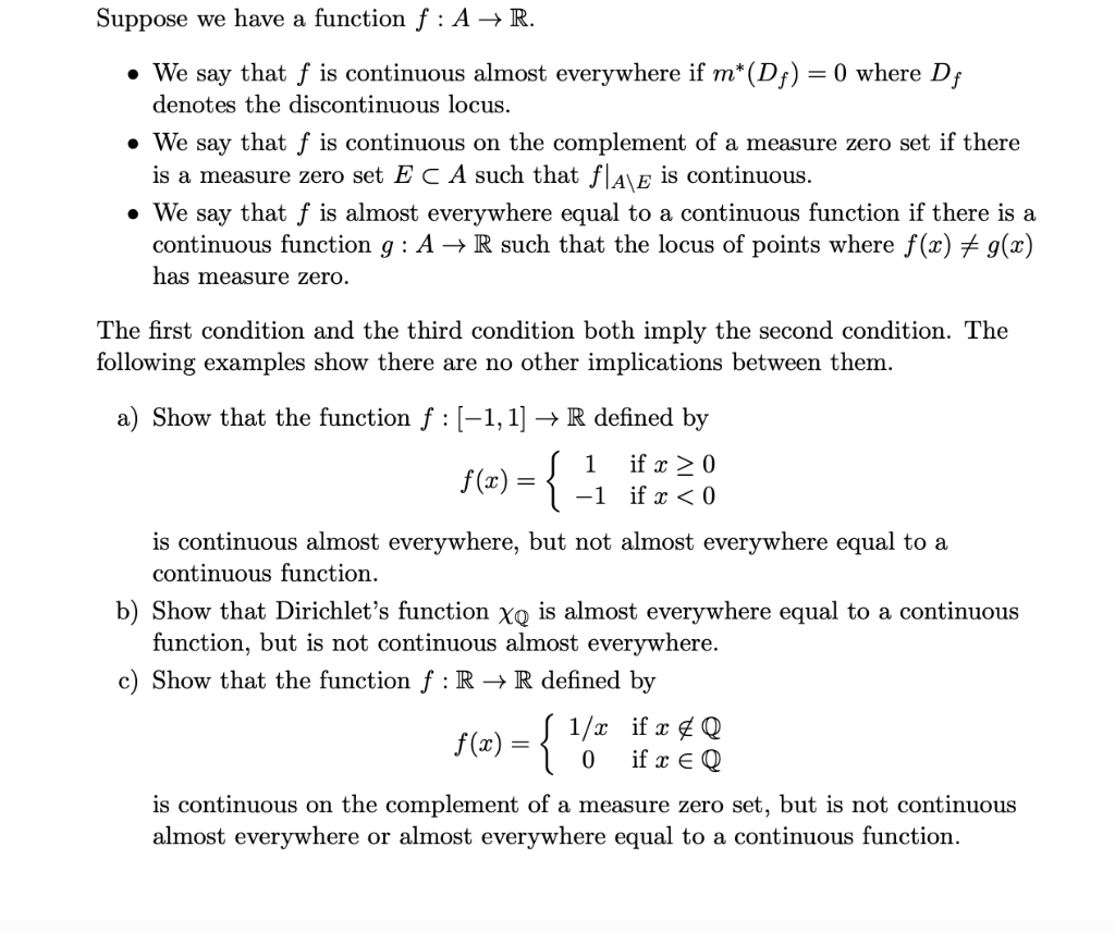 Solved Suppose we have a function f:A→R. - We say that f is | Chegg.com
