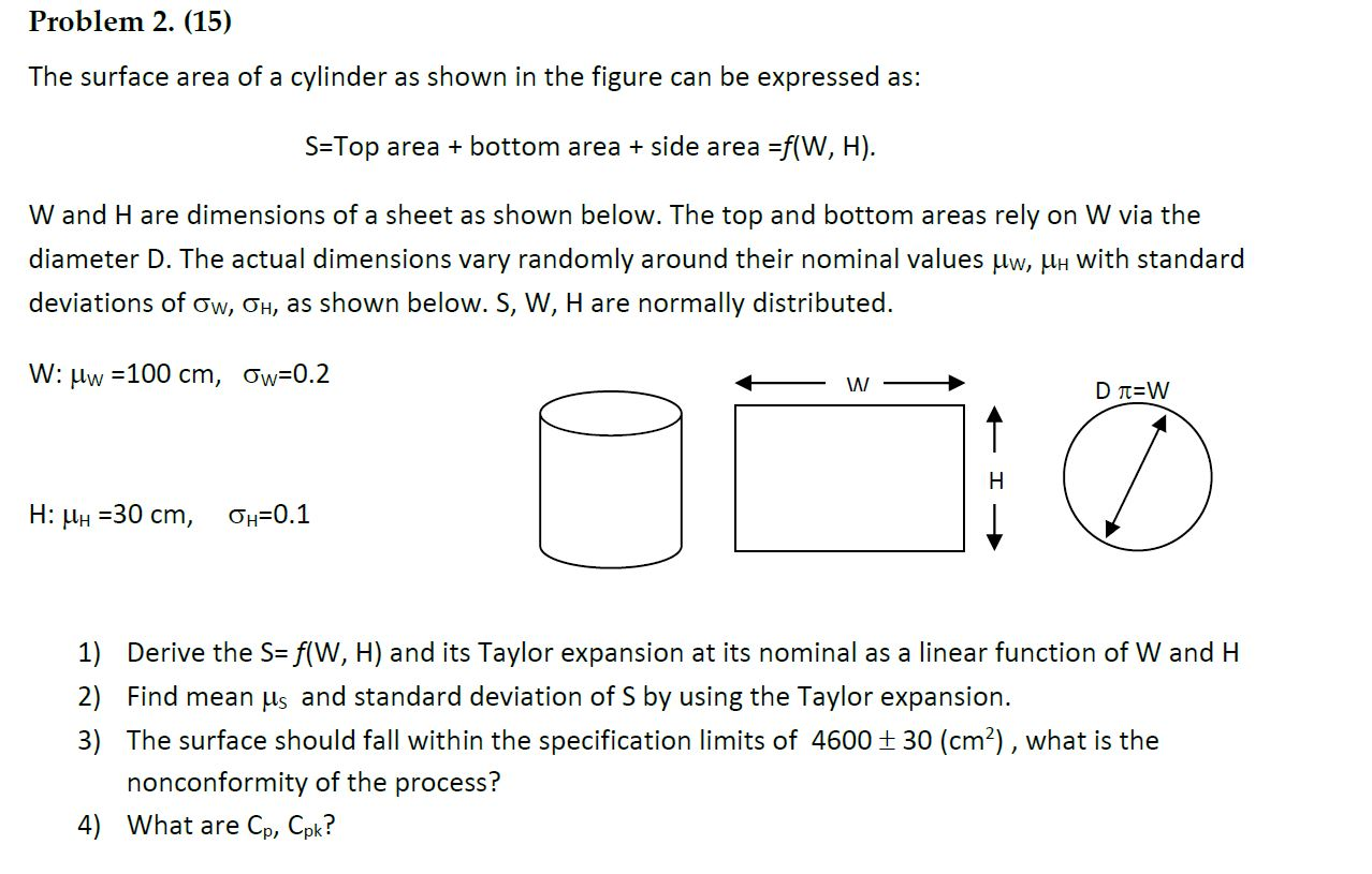 Problem 2. (15) The surface area of a cylinder as | Chegg.com