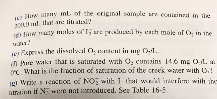 16-28. Winkler titration for dissolved O2. Dissolved | Chegg.com