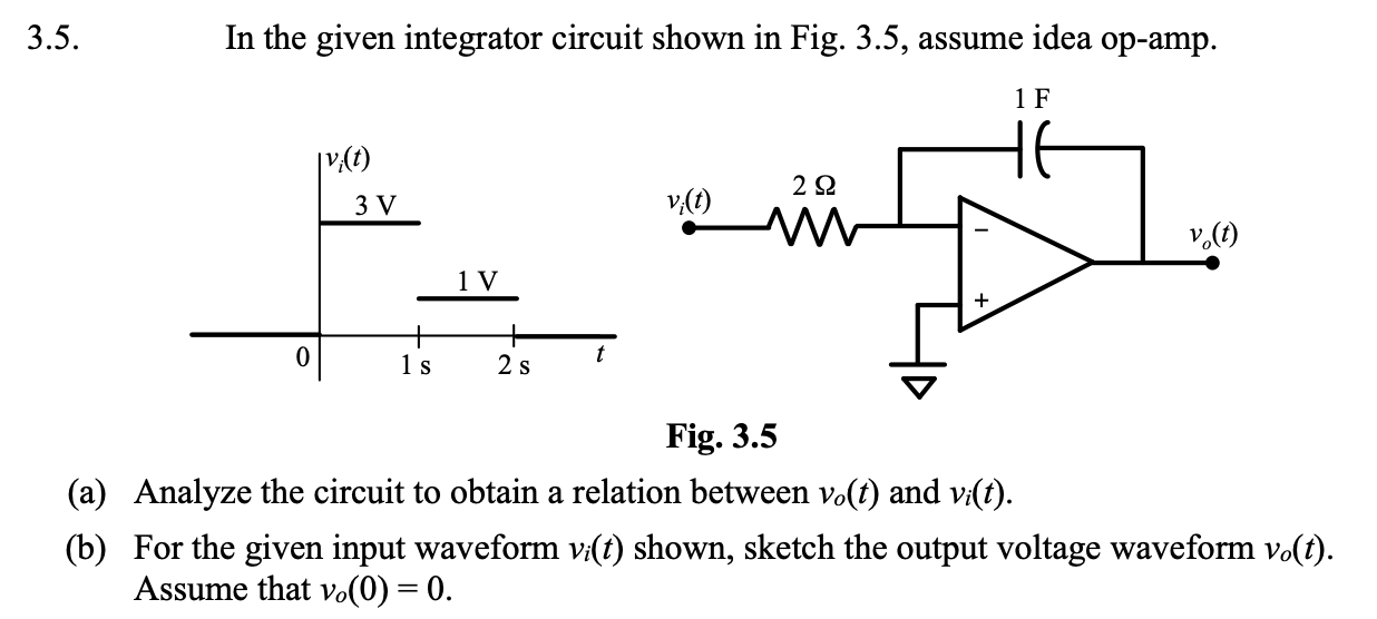 Solved 3.5. In the given integrator circuit shown in Fig. | Chegg.com