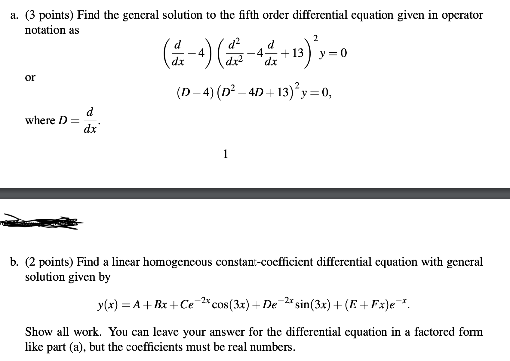 Solved a. (3 points) Find the general solution to the fifth | Chegg.com