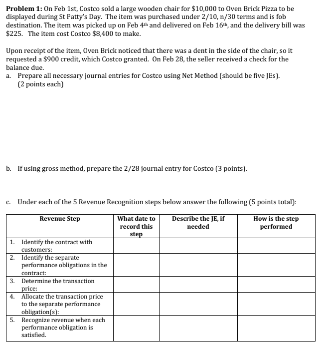 Solved Problem 1: On Feb 1st, ﻿Costco sold a large wooden | Chegg.com