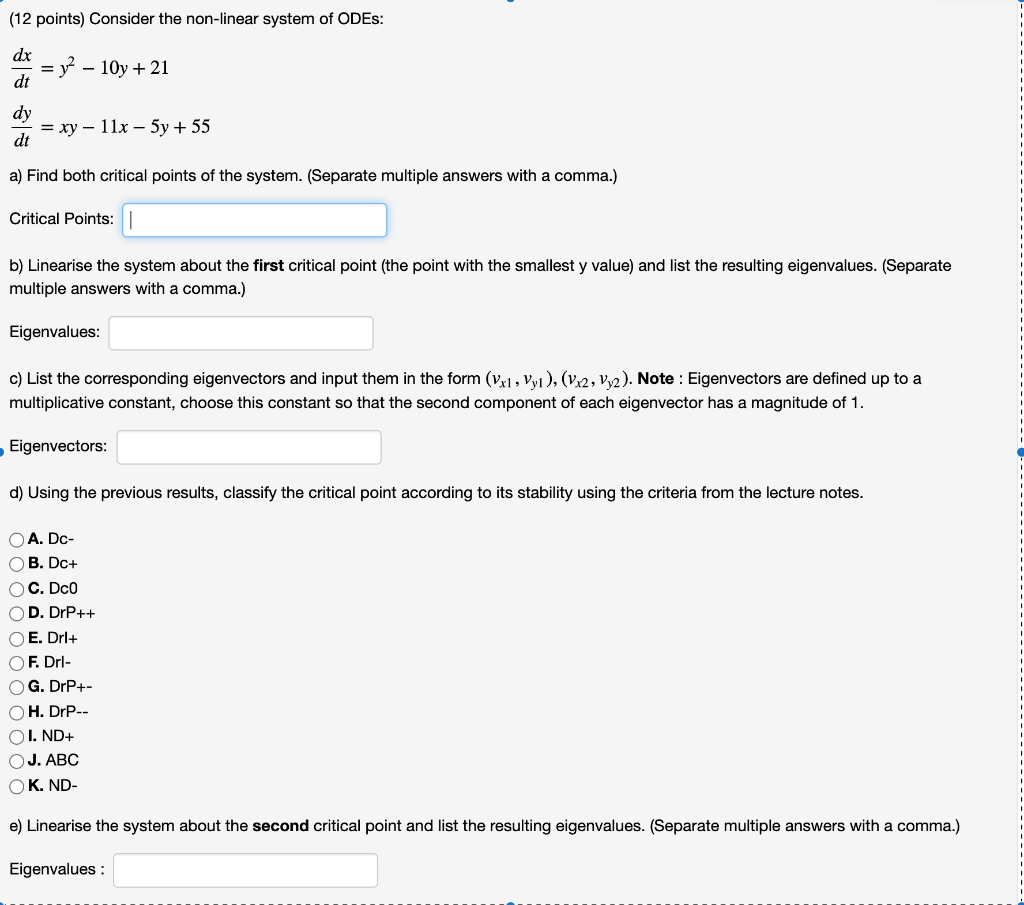 Solved (12 points) Consider the non-linear system of | Chegg.com