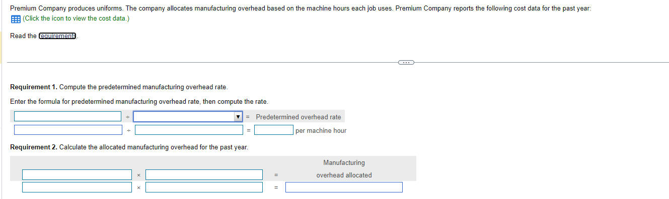 Data table (Click the icon to view the cost data.) | Chegg.com