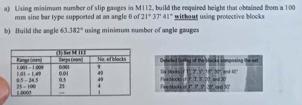 Solved a) ﻿Using minimum number of slip gauges in M112, | Chegg.com