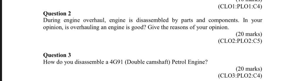 Solved (CLO1:PLO1:C4) Question 2 During engine overhaul, | Chegg.com