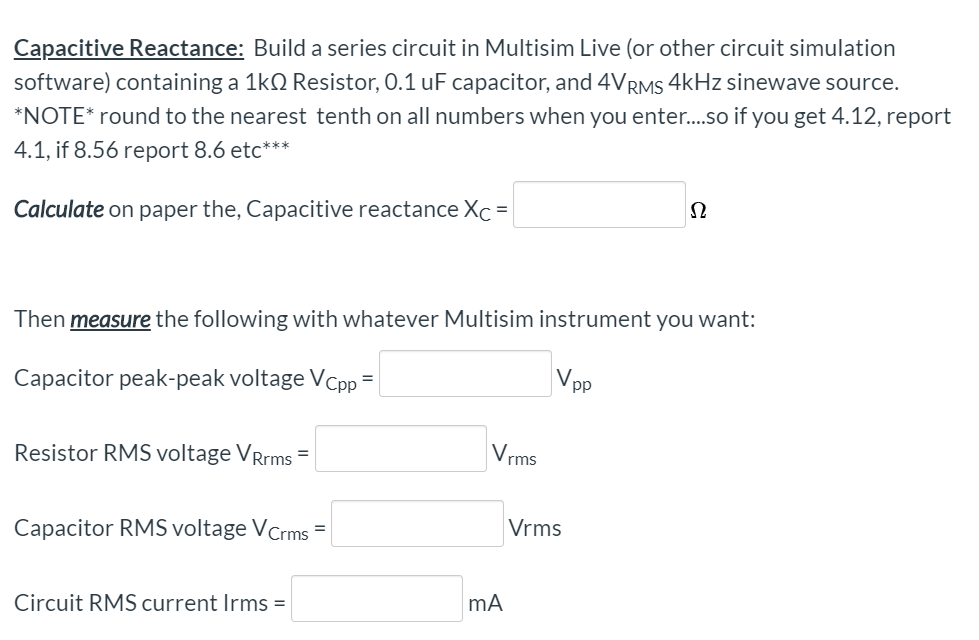 Solved Capacitive Reactance: Build a series circuit in | Chegg.com