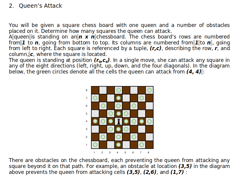 Solved 2. Queen's Attack You will be given a square chess | Chegg.com