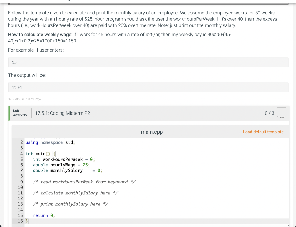 Solved Follow the template given to calculate and print the | Chegg.com