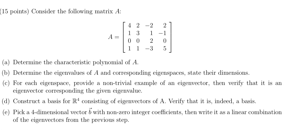 Solved (15 ﻿points) ﻿Consider the following matrix A | Chegg.com