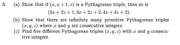 Solved (a) Show that if (x,x+1,z) is a Pythagorean triple, | Chegg.com