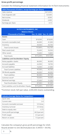 Solved Gross profit percentage Consider the following | Chegg.com