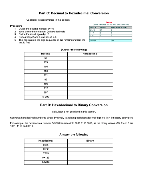Solved Part A: Decimal to Binary Conversion (Use all 8 bits | Chegg.com