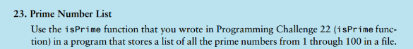 Solved Programming Challenge: 23 - Prime Number List Prompt | Chegg.com