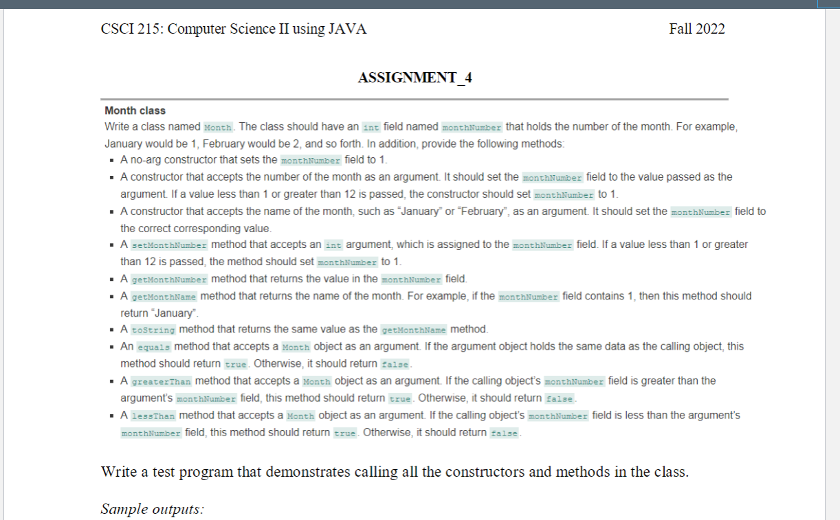 Solved Month class Write a class named wonth. The class | Chegg.com