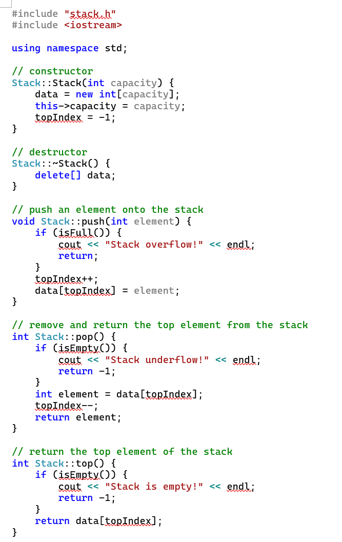 Solved From our expert: The stack defined has int* data | Chegg.com