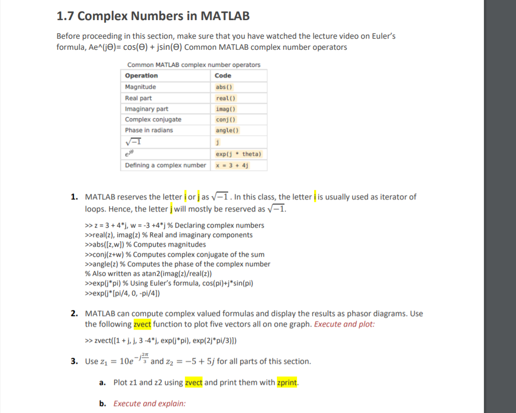 Solved 2 Matlab Can Compute Complex Valued Formulas And