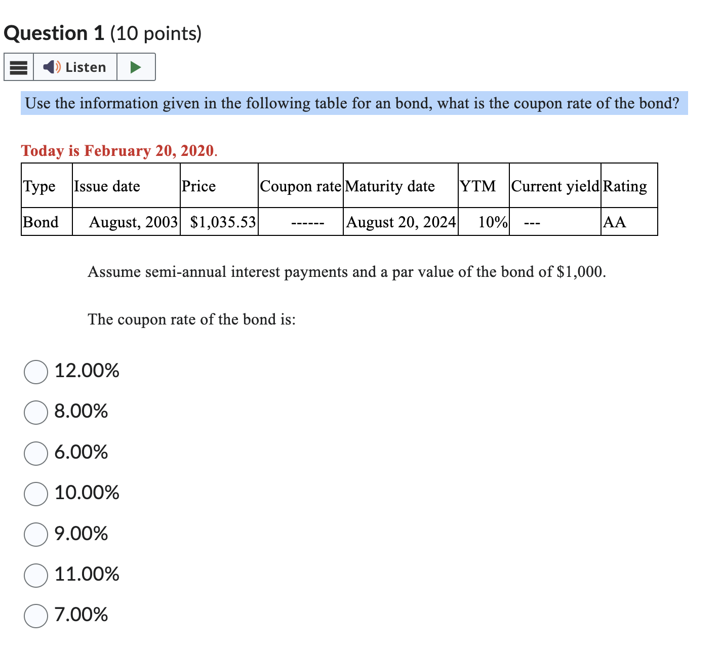 Solved Question 1 (10 ﻿points)Use the information given in | Chegg.com