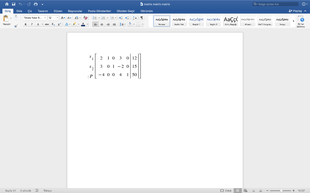 Solved Assume that the following matrix is obtained at one | Chegg.com