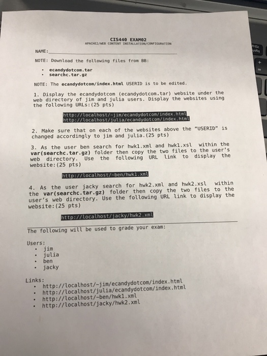 Solved CIS440 EXAM02 ENT INSTALLATI APACHE2/MEB CONT NAME: | Chegg.com