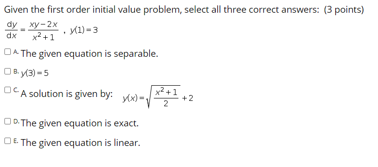 Solved 1 Given the first order initial value problem, select | Chegg.com