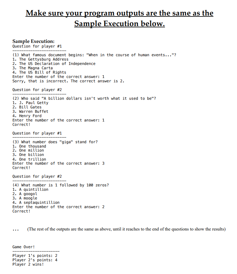 Solved Trivia Game In this programming challenge, you will | Chegg.com