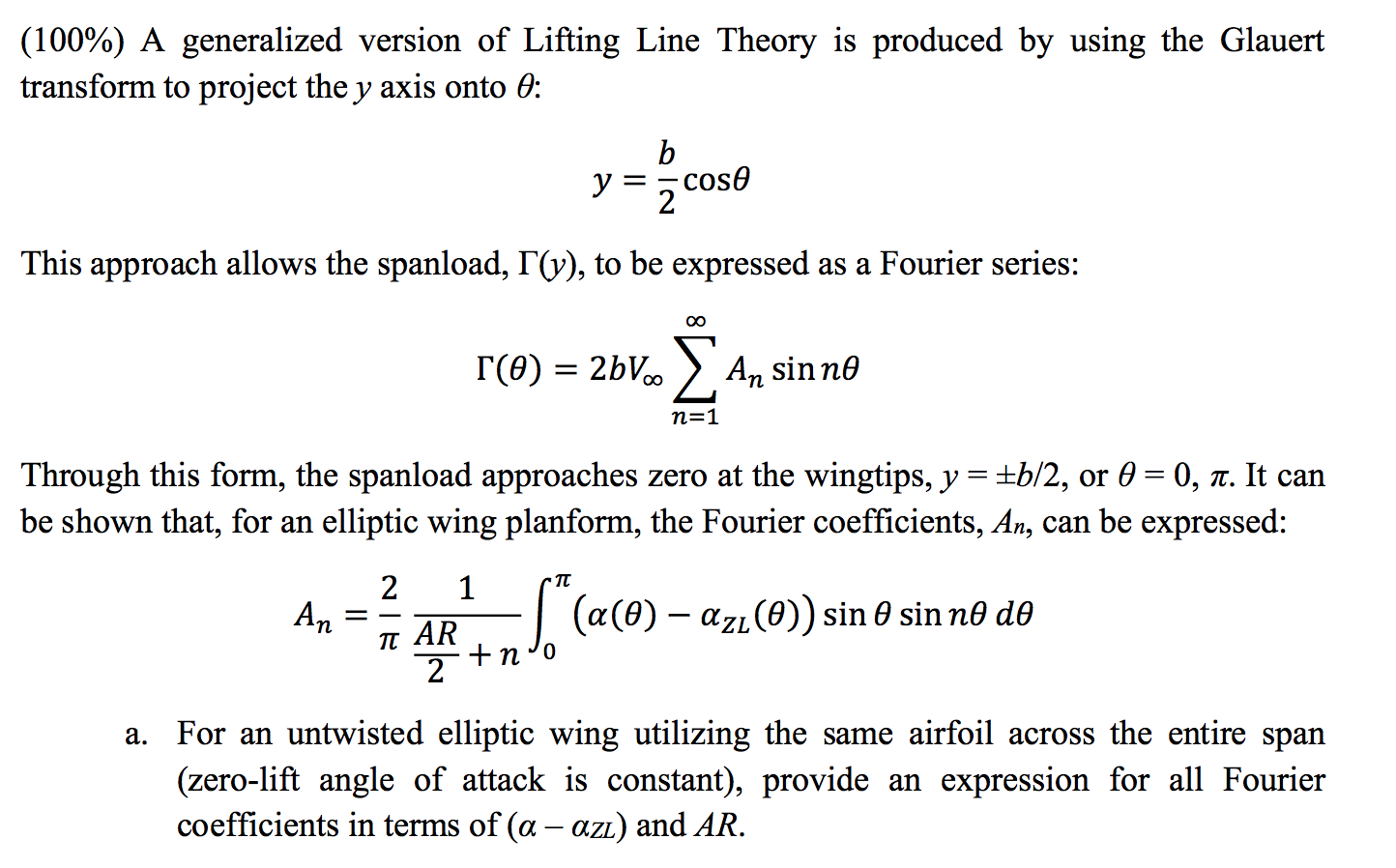(100%) A generalized version of Lifting Line Theory | Chegg.com