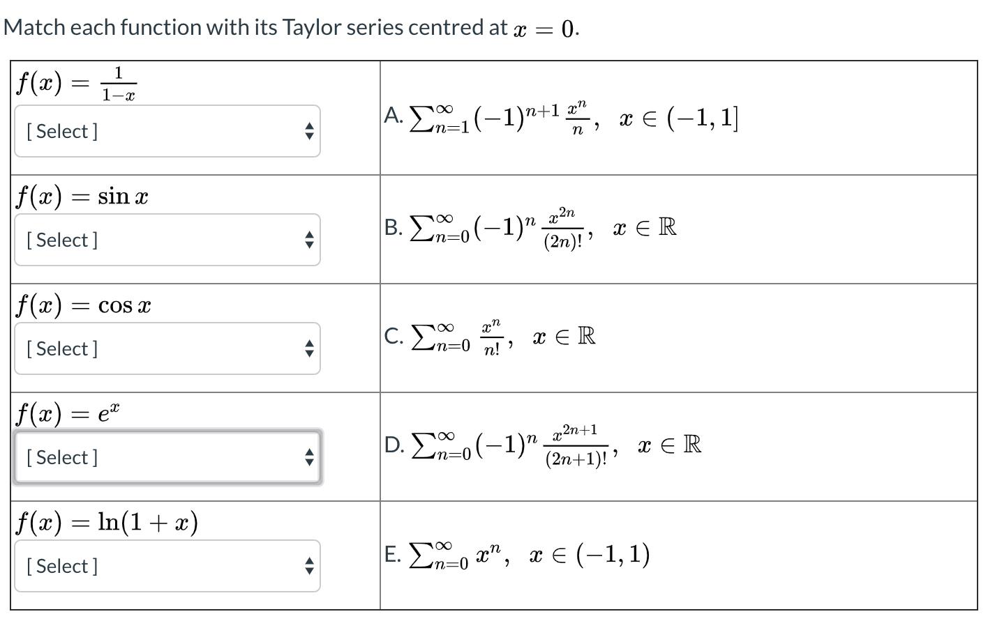Solved Match each function with its Taylor series centred at | Chegg.com