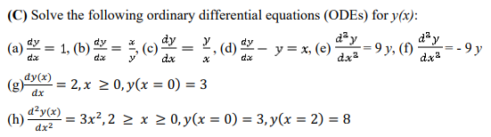 Solved (C) Solve the following ordinary differential | Chegg.com