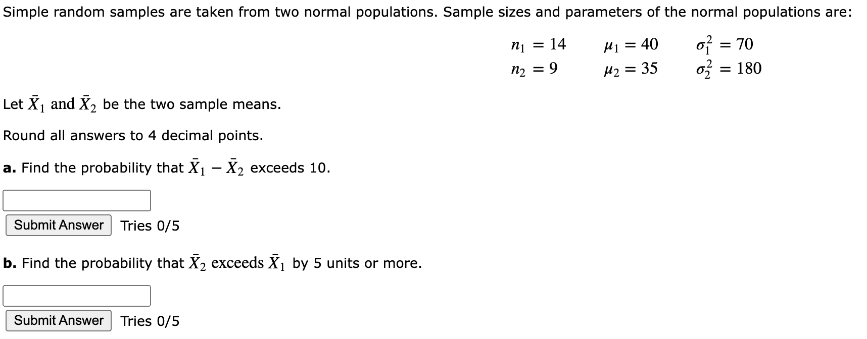 Solved Simple random samples are taken from two normal | Chegg.com