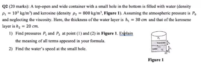 Solved Q2 (20 marks): A top-open and wide container with a | Chegg.com