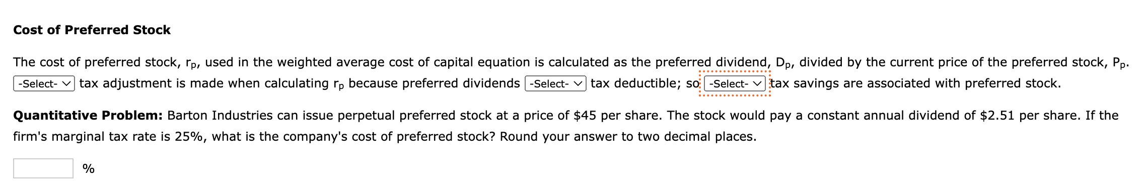 Solved Cost of Preferred Stock The cost of preferred stock, | Chegg.com