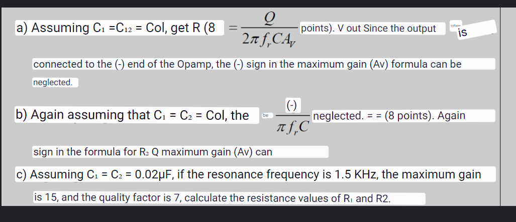 a) Assuming C1=C12=Col, get R(8=2πfrCAVQ is connected | Chegg.com