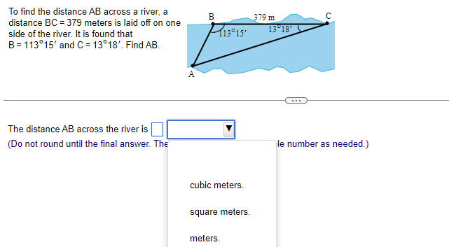 Solved To find the distance AB across a river, a distance | Chegg.com