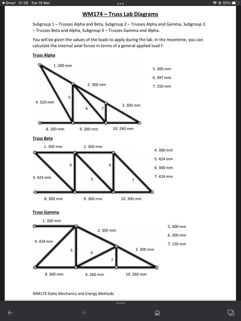 Solved Gmail 01:26 Tue 15 Mar @ 55% % WM174 - Truss Lab | Chegg.com