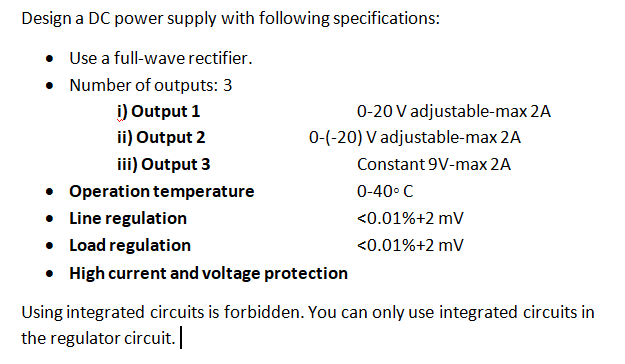 Solved Design a DC power supply with following | Chegg.com