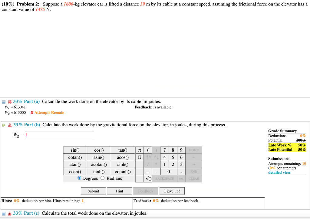 Solved (10\%) Problem 2: Suppose a 1600−kg elevator car is | Chegg.com