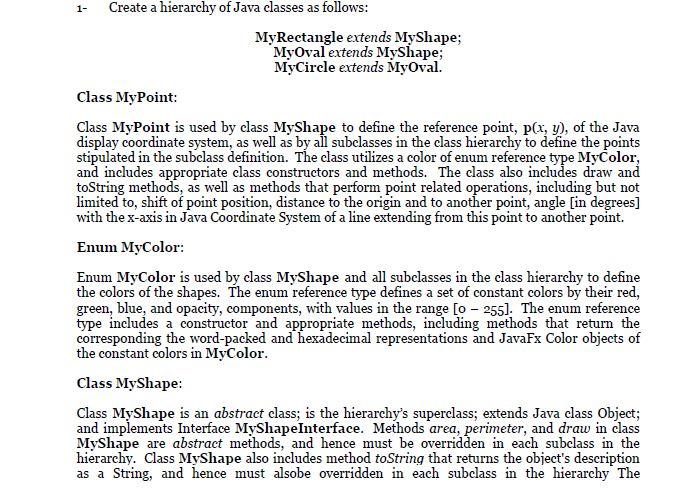 Solved 1- Create a hierarchy of Java classes as follows: | Chegg.com