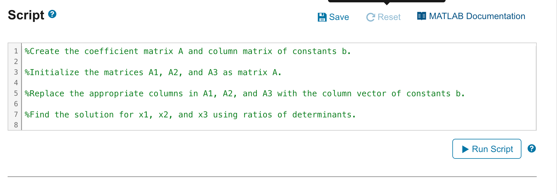 Solved \begin{tabular}{l|l} 1 & % Create the coefficient | Chegg.com