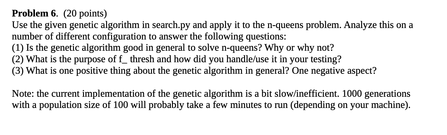 Problem 6. (20 points) Use the given genetic | Chegg.com