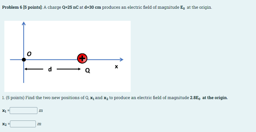 Solved Problem 6 [5 points]: A charge Q=25 nC at d=30 cm | Chegg.com